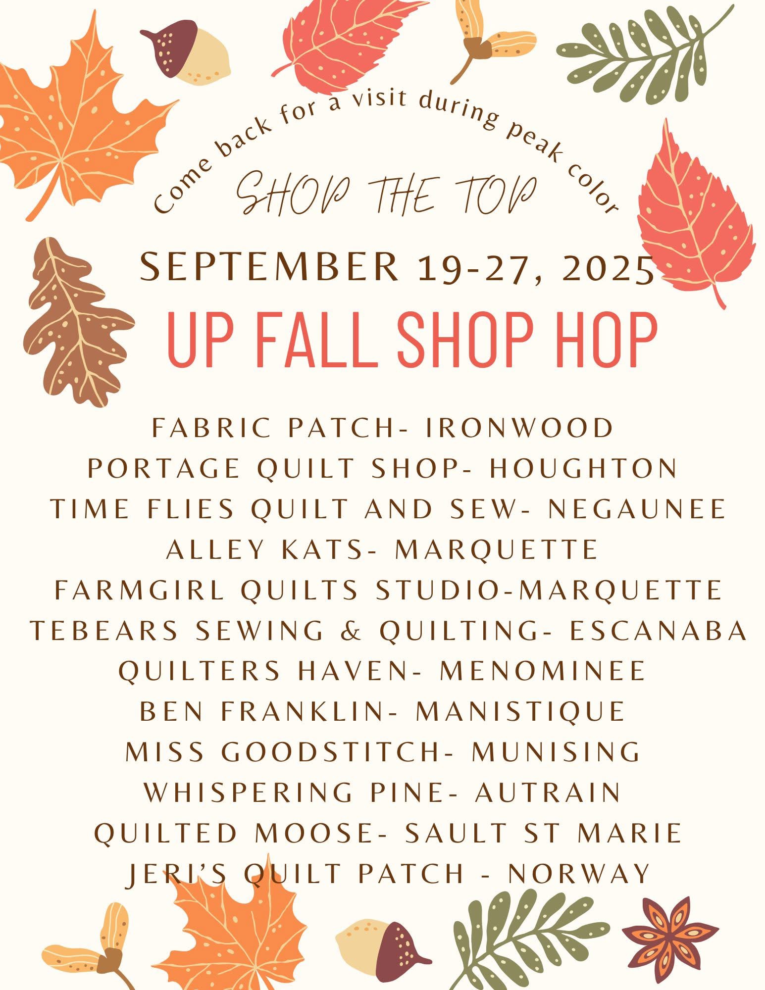 2025 – U.P. Fall SHOP HOP – Jeri's Quilt Patch